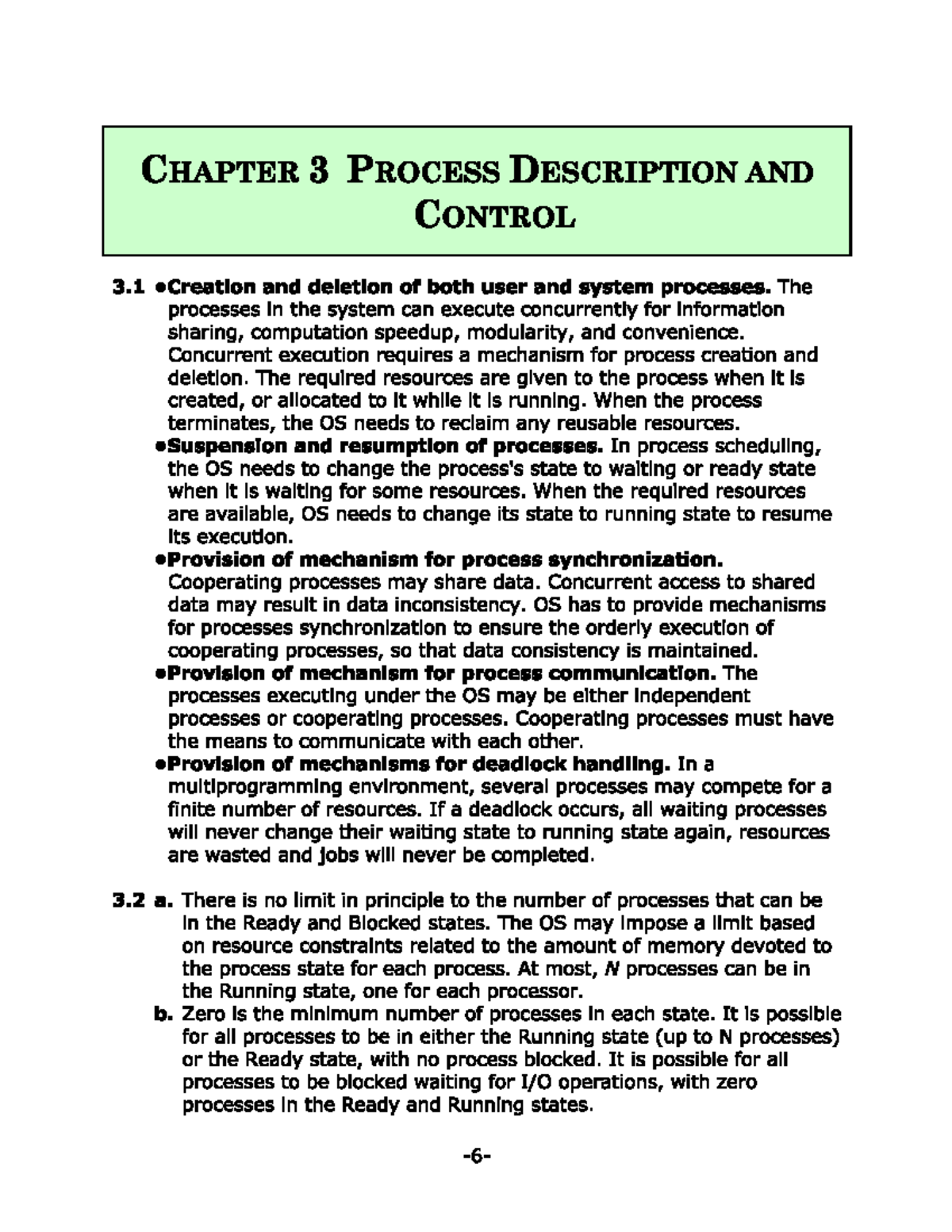 Process Description AND Control - Operating Systems - StuDocu