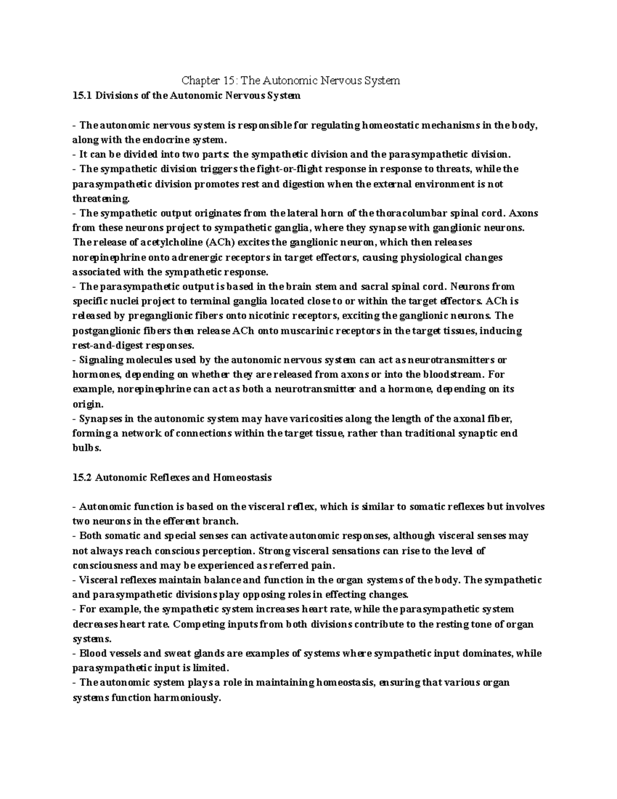Chapter 15- The Autonomic Nervous System - It can be divided into two ...
