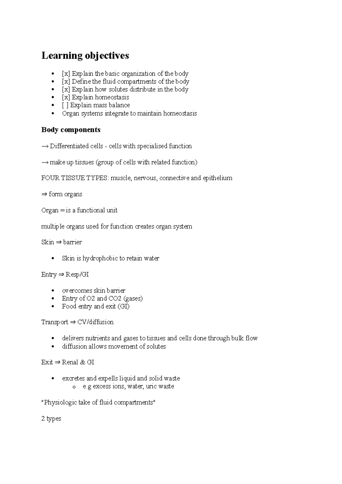 Learning objectives lecture notes 1 - Learning objectives [x] Explain ...