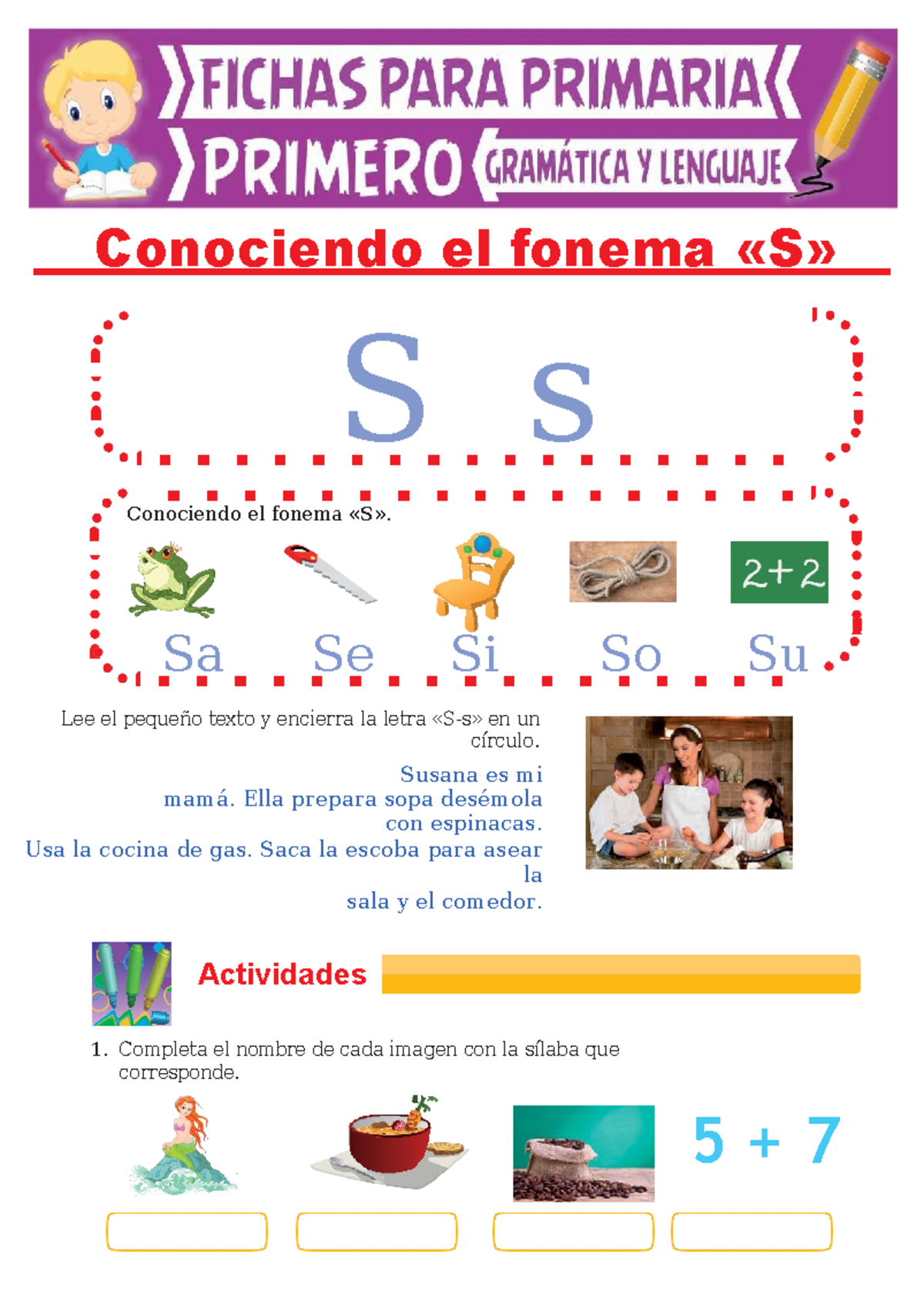 La Letra S para Primer Grado de Primaria - Conociendo el fonema «S» S s ...