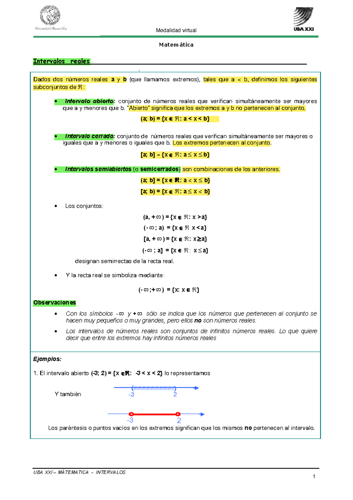1. Intervalos - Modalidad virtual Matemática UBA XXI – MÁTEMATICA - INTERVALOS 1 Intervalos ...