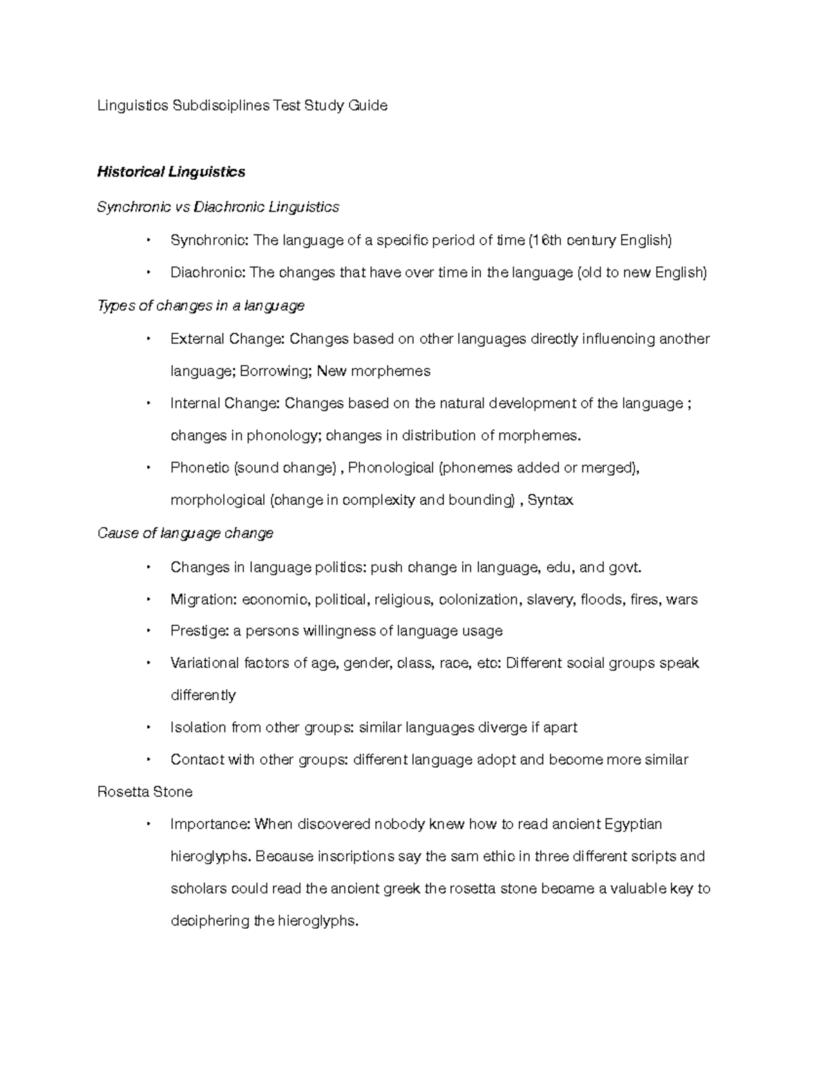 Ling Study Guide - Linguistics Subdisciplines Test Study Guide ...