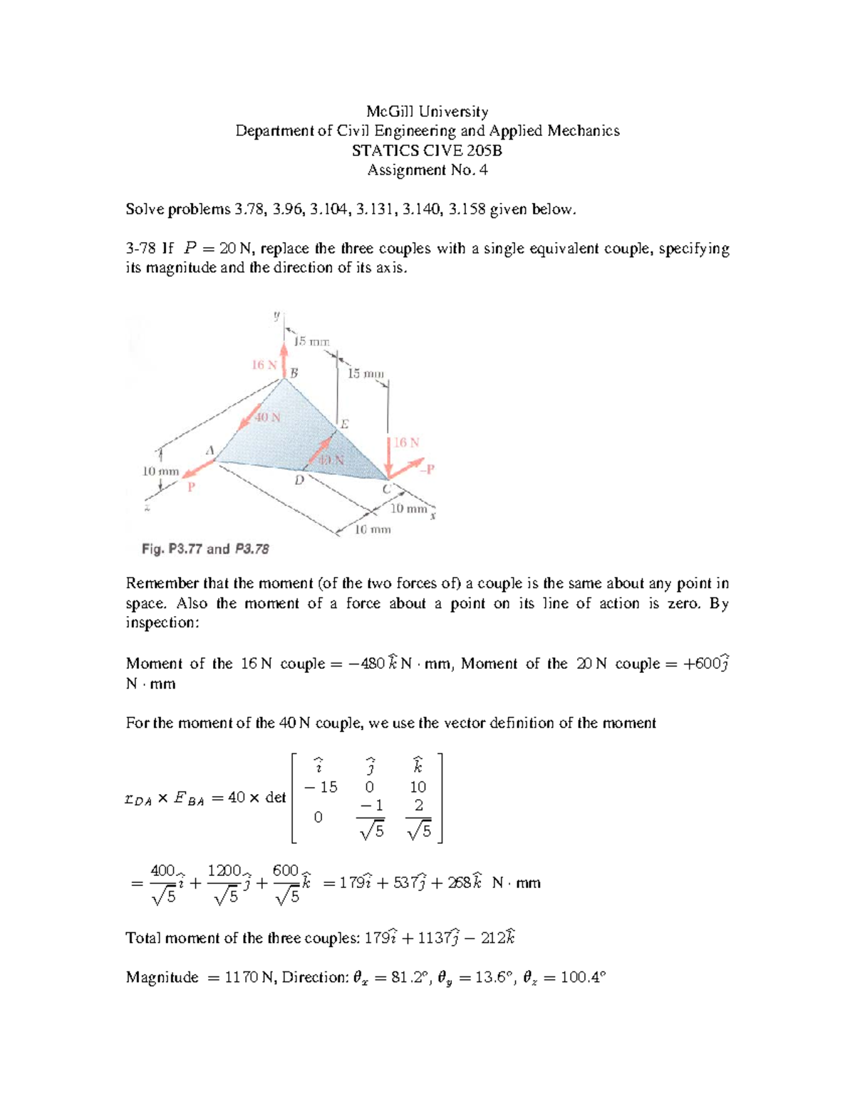 Assignment 4 Sol - McGill University Department of Civil Engineering and Applied Mechanics ...