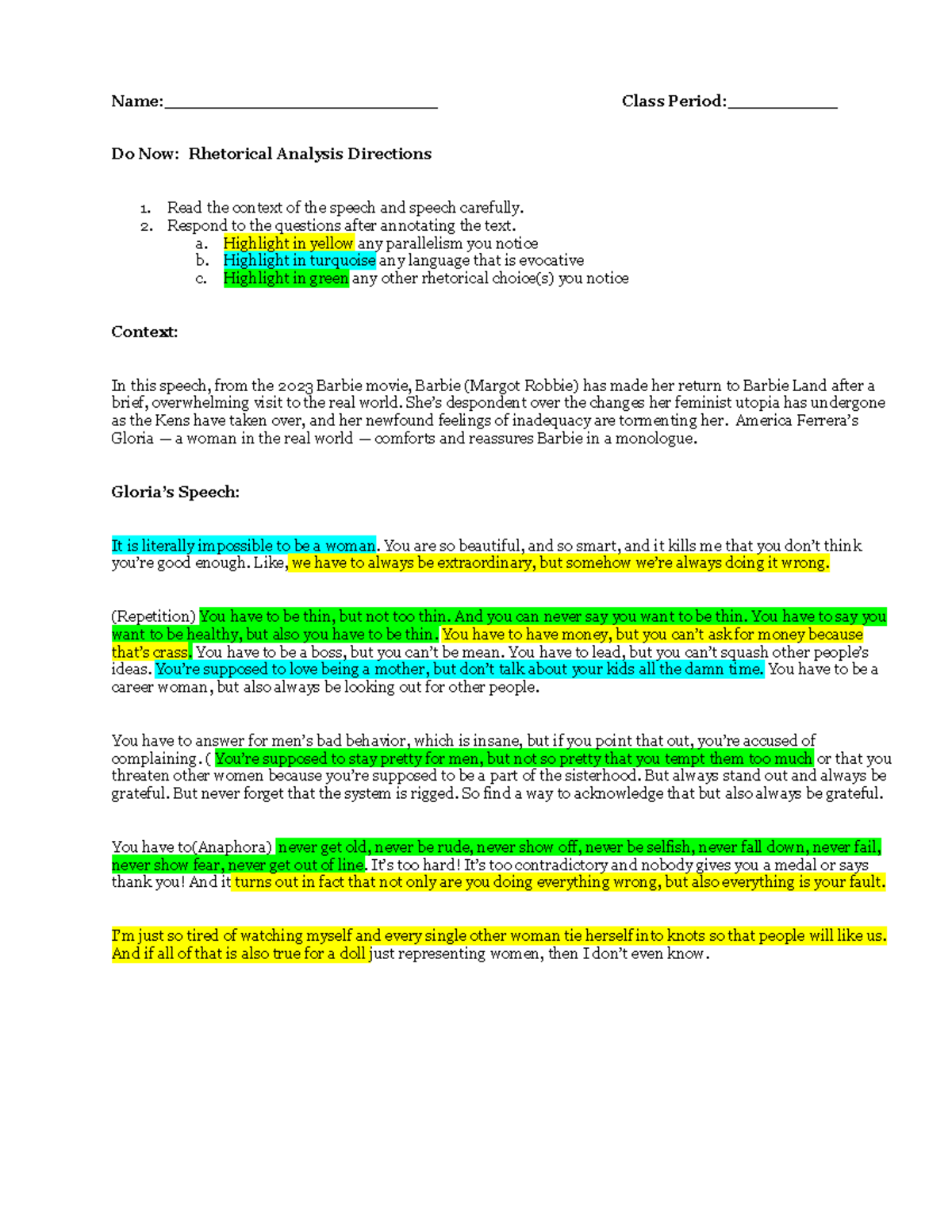 Rhetorical Analysis- Barbie - Name:_________________________ Class ...