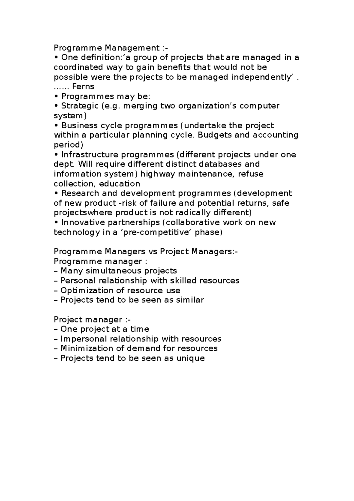 Spm2 - Programme Management and Programme Managers vs Project Managers in brief - Programme ...