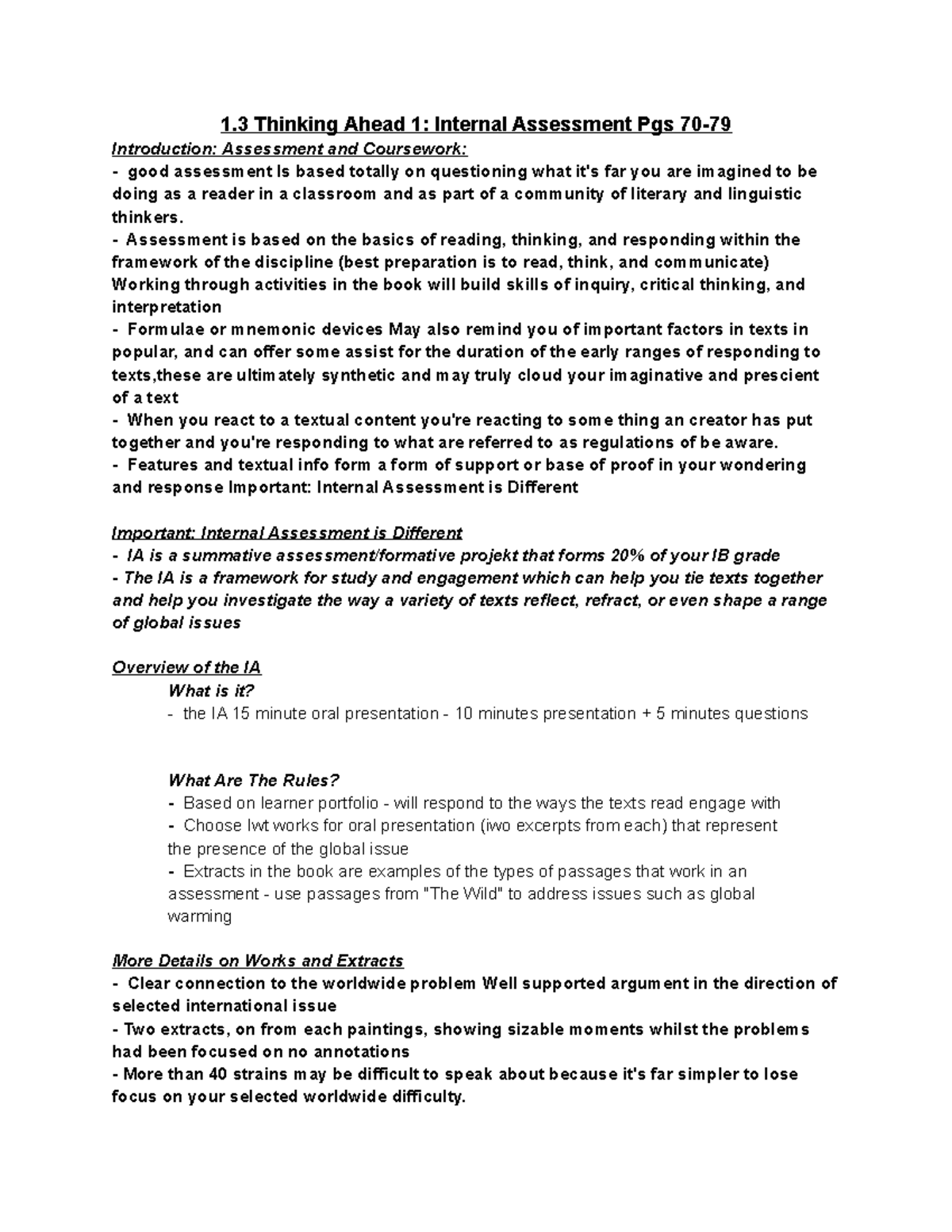 Kevin Lopez - 1.3 Thinking Ahead 1 Internal Assessment Pgs. 70-79 - Studocu