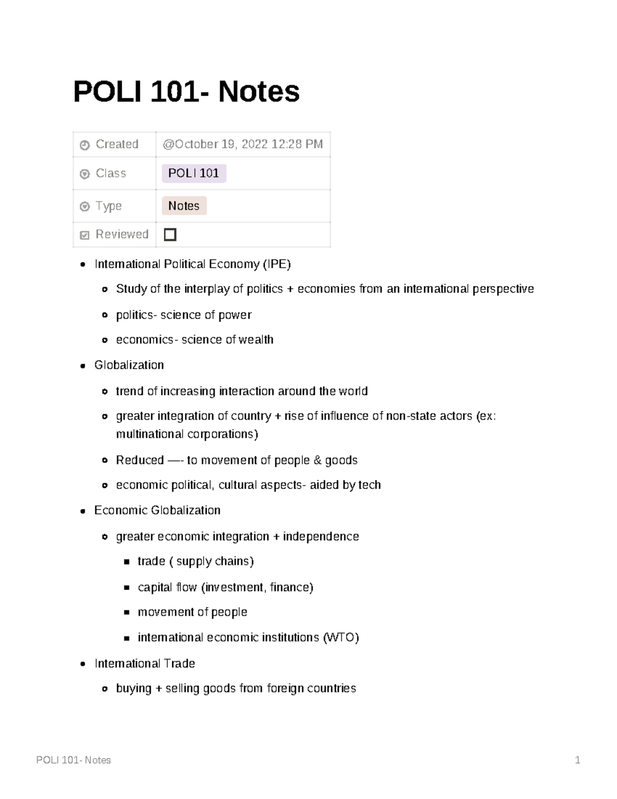 POLI 101- Notes - POLI 101- Notes Created Class POLI 101 Type Notes ...