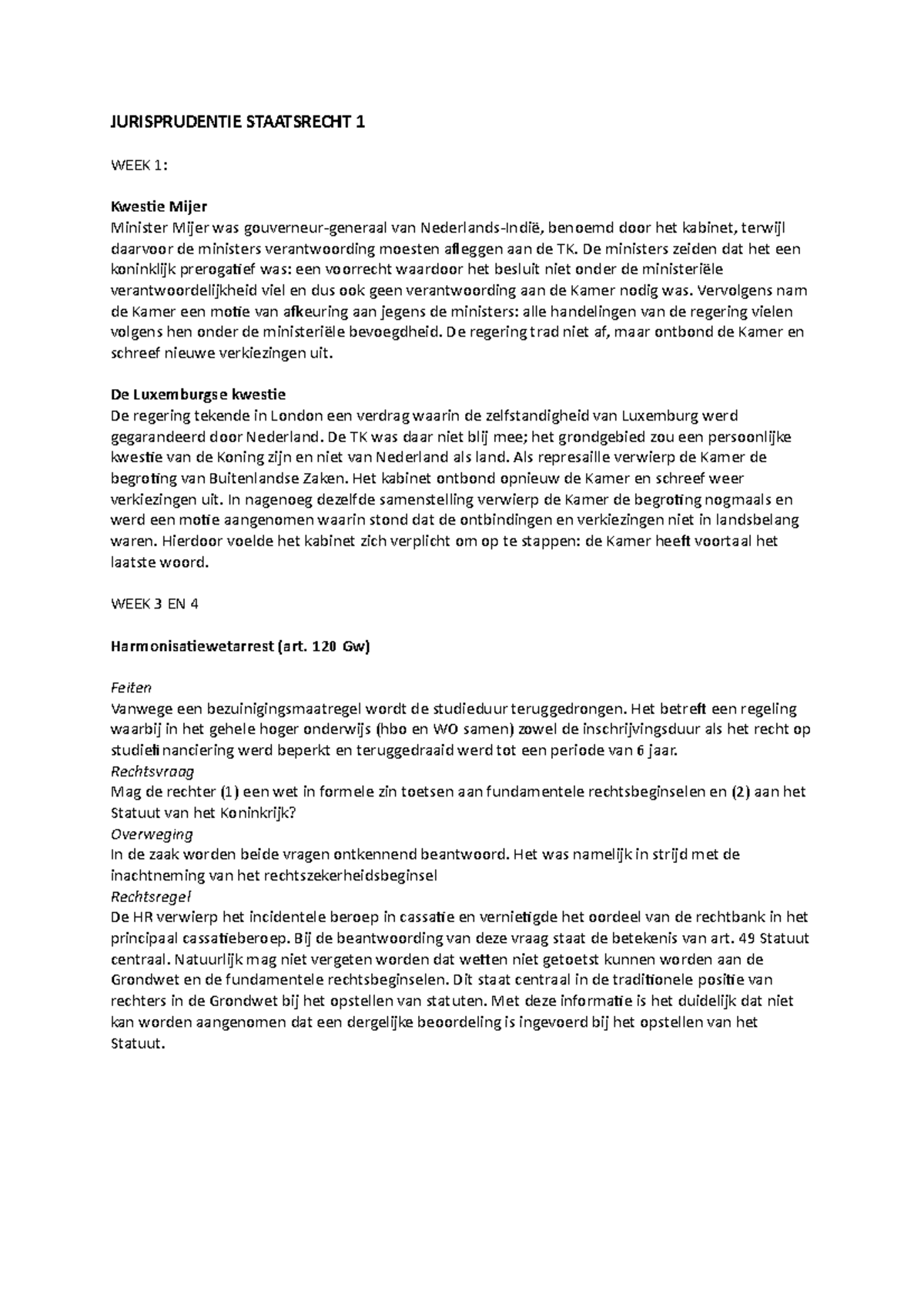Arresten + Klapper - JURISPRUDENTIE STAATSRECHT 1 WEEK 1: Kwestie Mijer ...