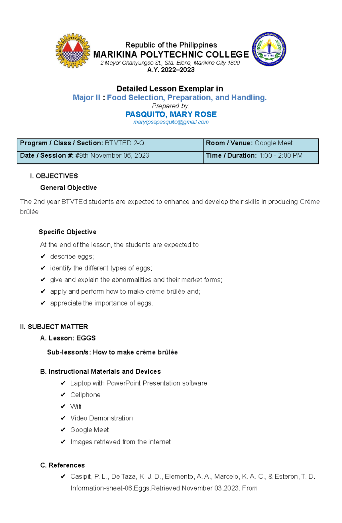 Template Lesson- Exemplar - Republic of the Philippines MARIKINA ...