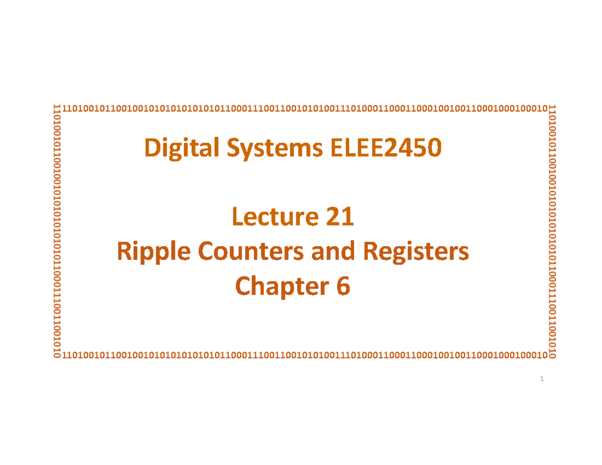 Lecture 19 counters shift registers - Ripple Counters and Registers ...