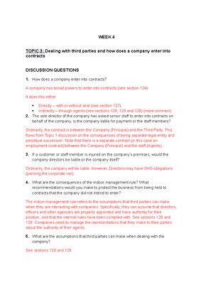 Tutorial 3 Handout - Relationship with outsiders - LAW2450 COMPANY LAW TUTORIAL HANDOUT: 3 WEEK ...