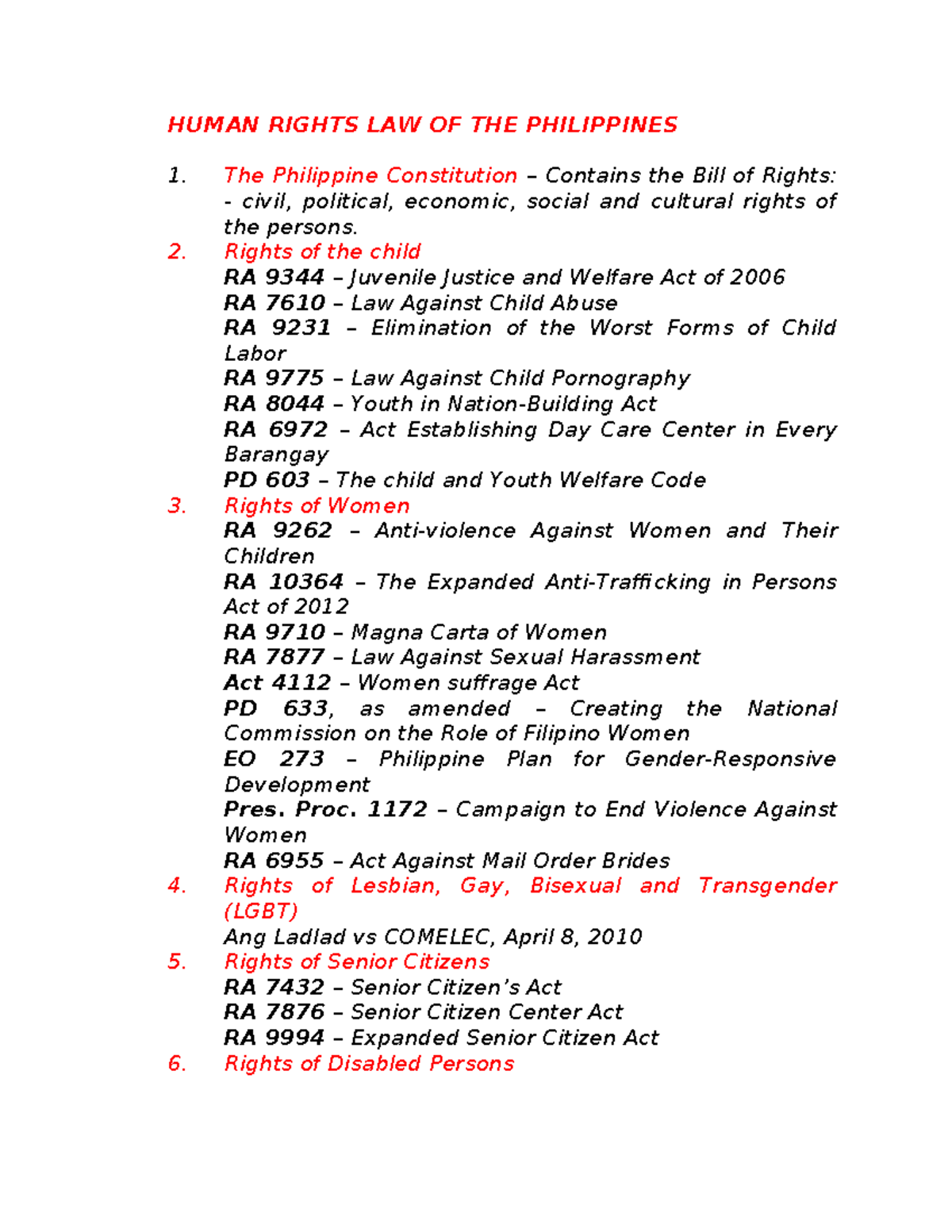HRL Lecture - HUMAN RIGHTS LAW OF THE PHILIPPINES The Philippine ...