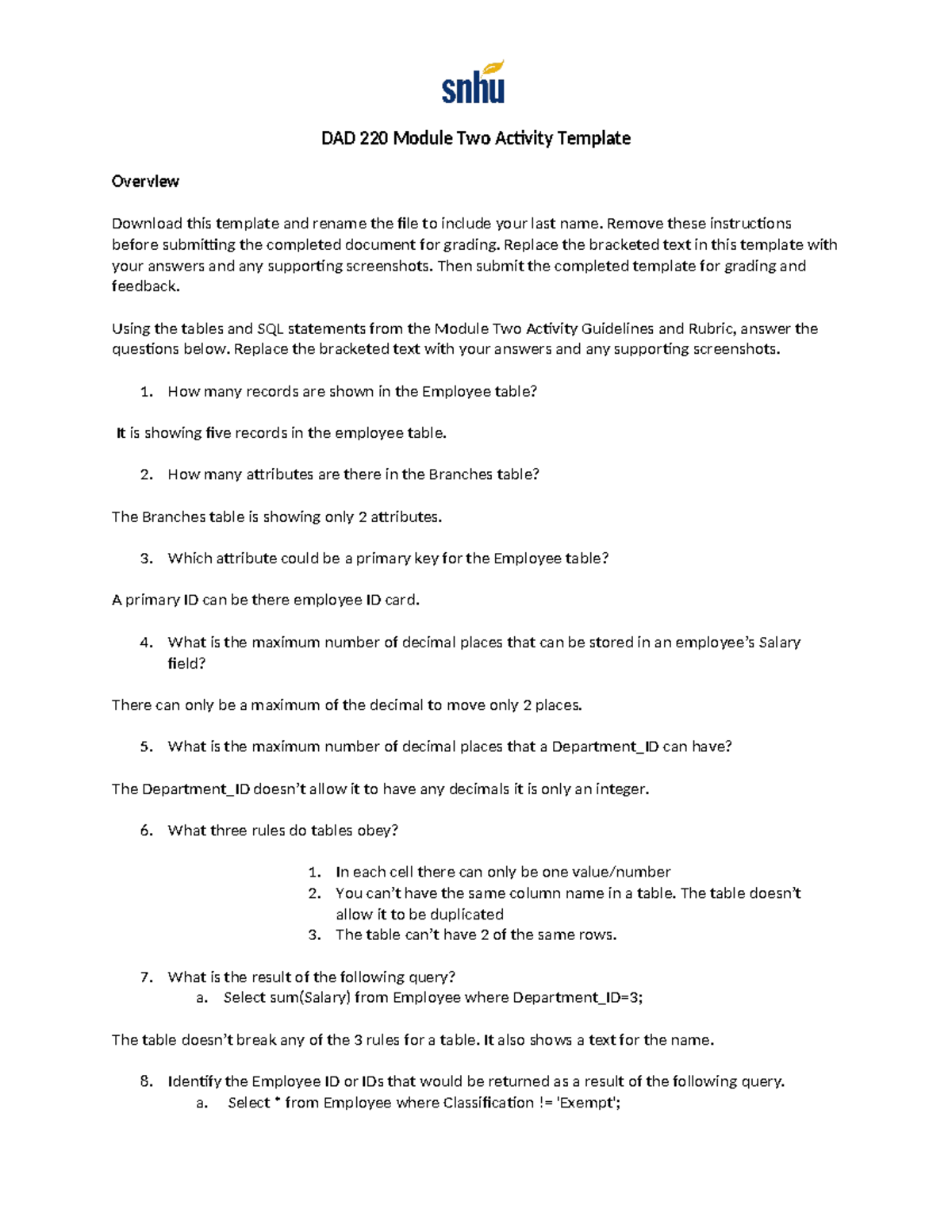 Dad 220 Module Two Activity Template Dad 220 Module Two Activity Template Overview Download 