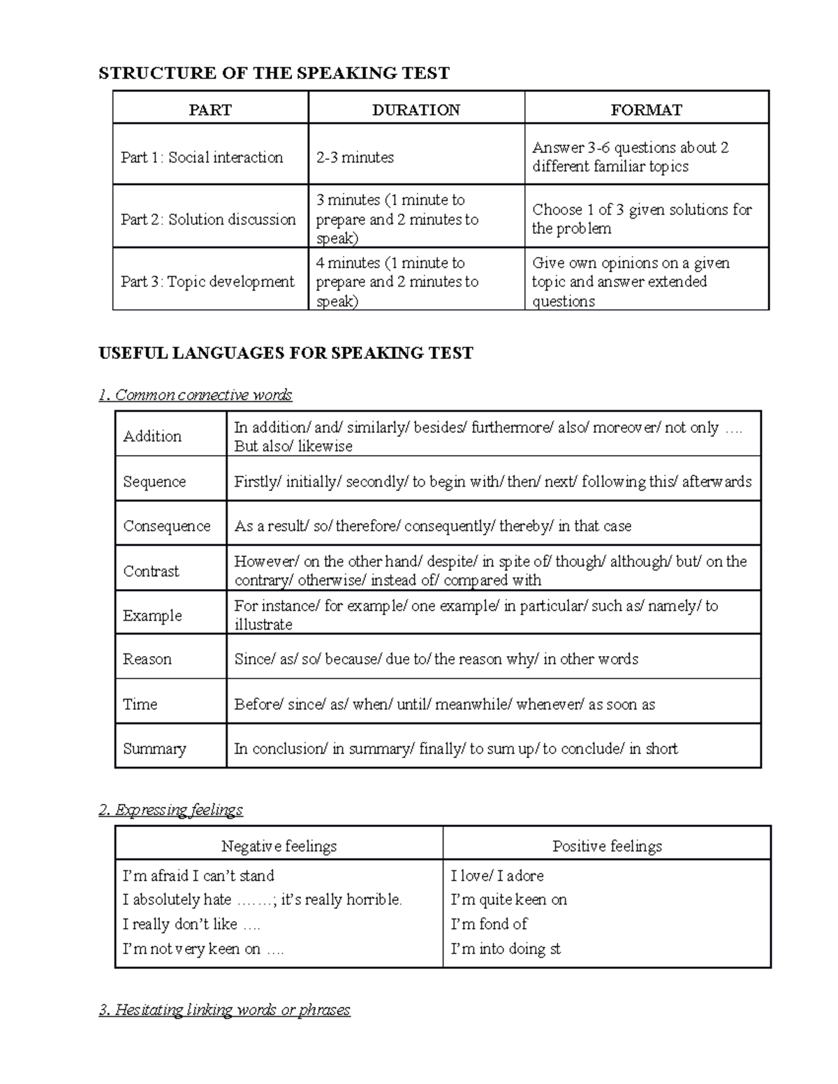 Speaking - Copy - STRUCTURE OF THE SPEAKING TEST PART DURATION FORMAT ...