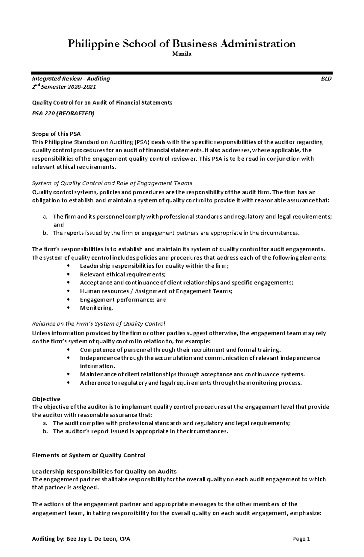 Module 2 - GAAS & System of Quality Control - Integrated Review ...