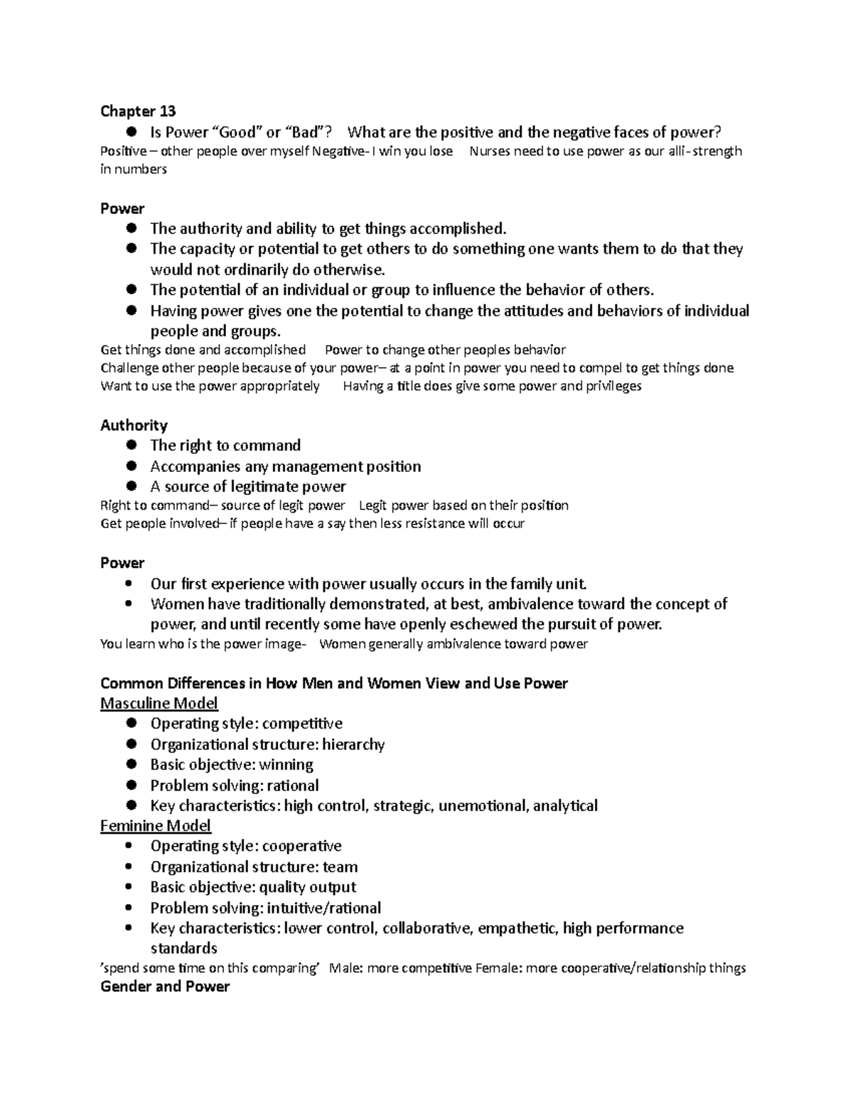 Power outline - note from lecture - Chapter 13 Is Power “Good” or “Bad ...