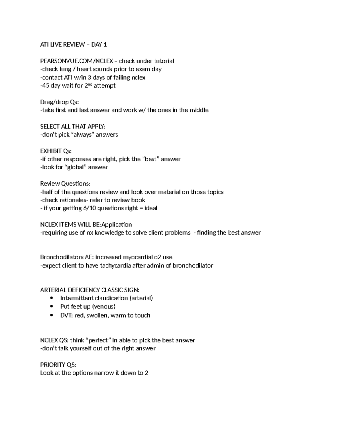 ATI LIVE Review - ATI LIVE REVIEW – DAY 1 PEARSONVUE/NCLEX – check ...