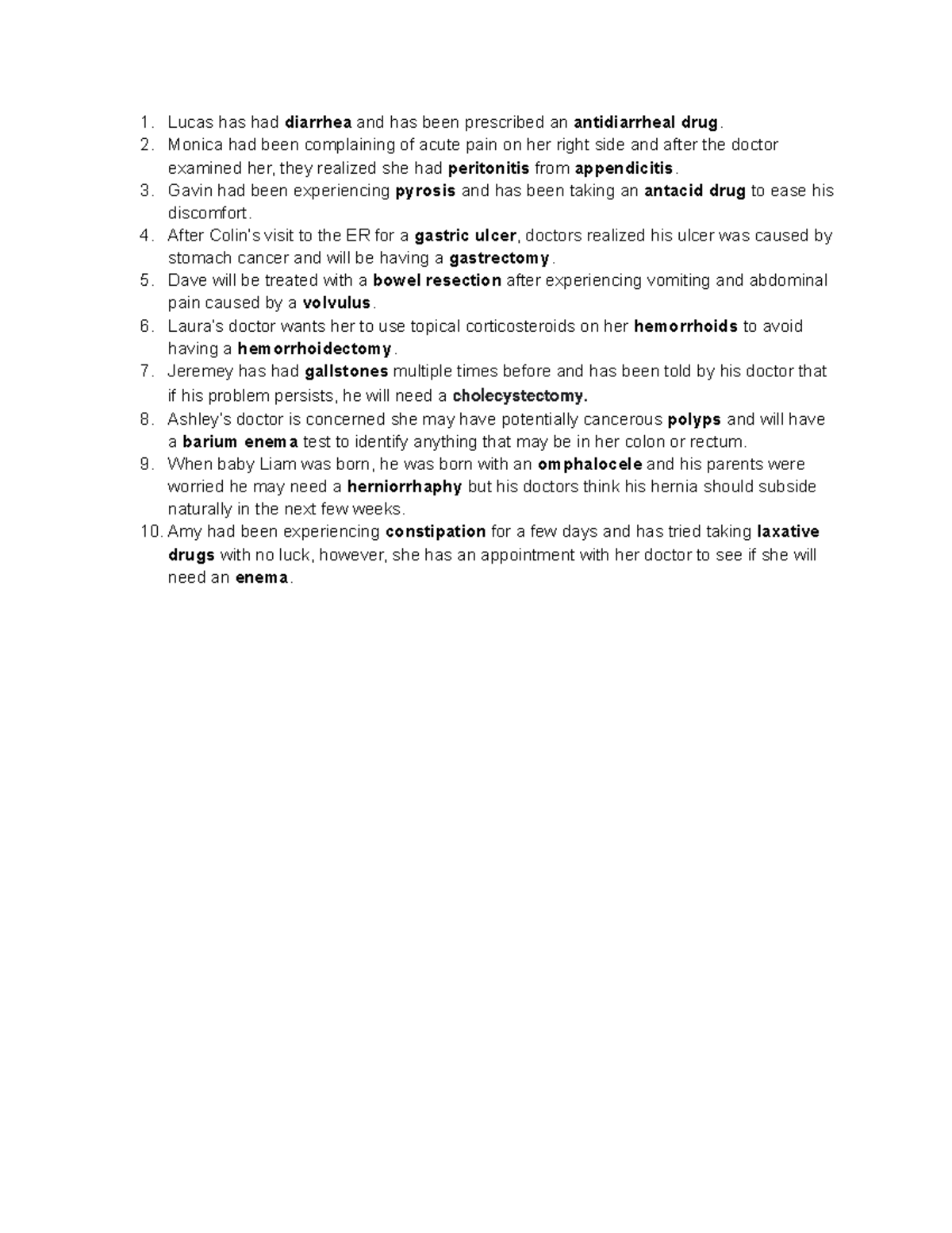MP 111 Gastroenterology Lingo - Lucas has had diarrhea and has been ...