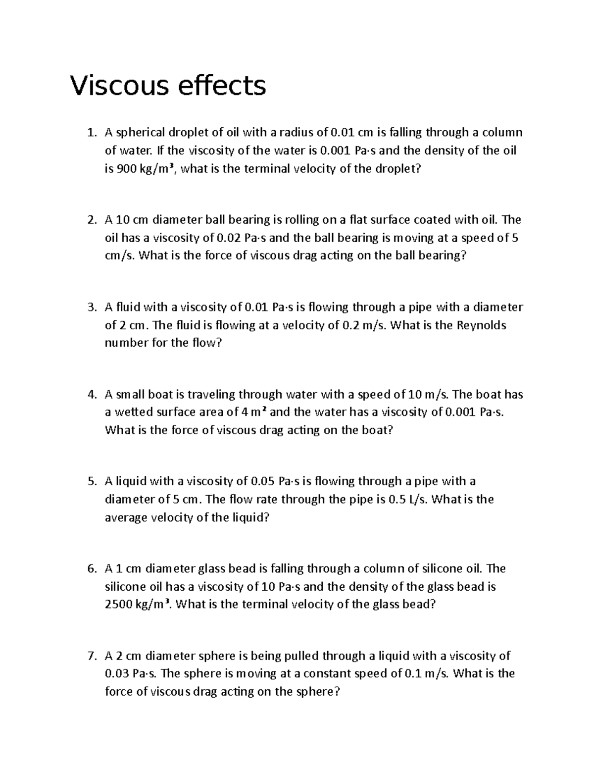 Viscous effects - self-made worksheet for fluid mechanics 1 - Viscous ...
