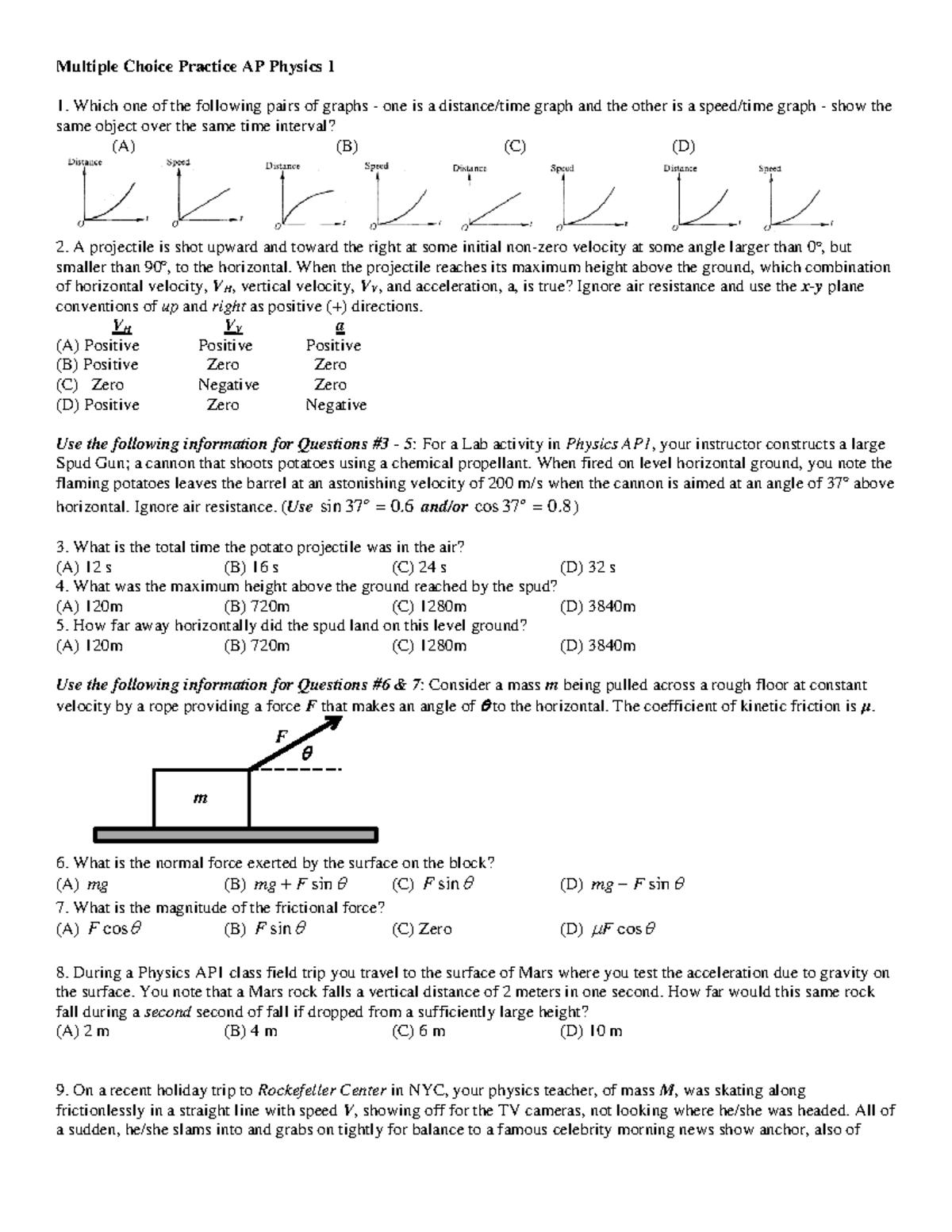 AP+Physics+1+Midterm+Review+2022 - Multiple Choice Practice AP Physics ...