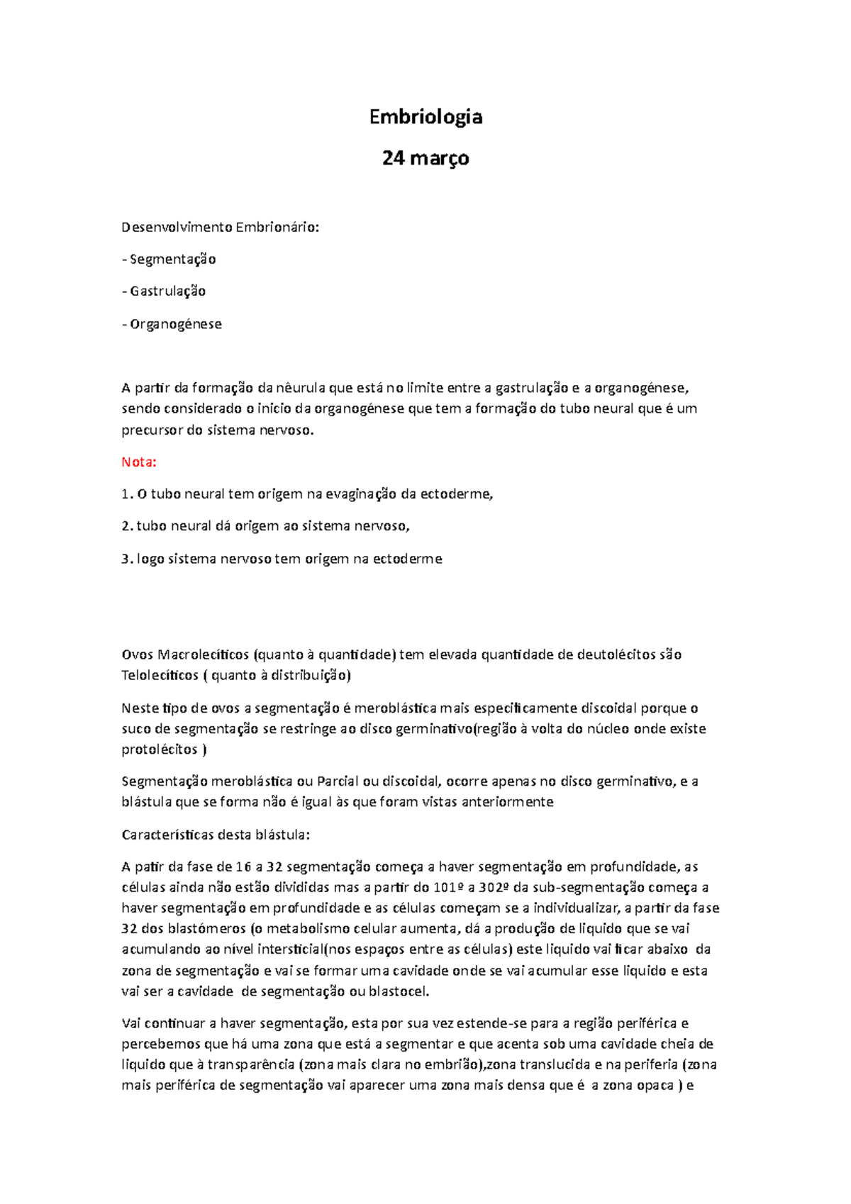 Embriologia(24 março) - Embriologia 24 março Desenvolvimento ...