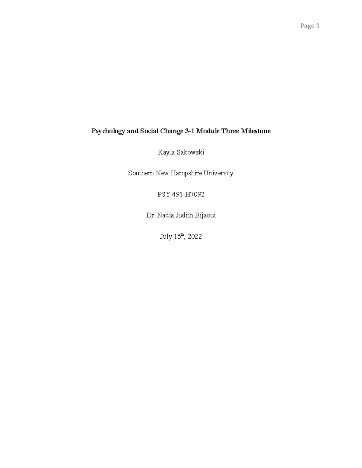 3-1 module three milestone - Psychology and Social Change 3-1 Module ...