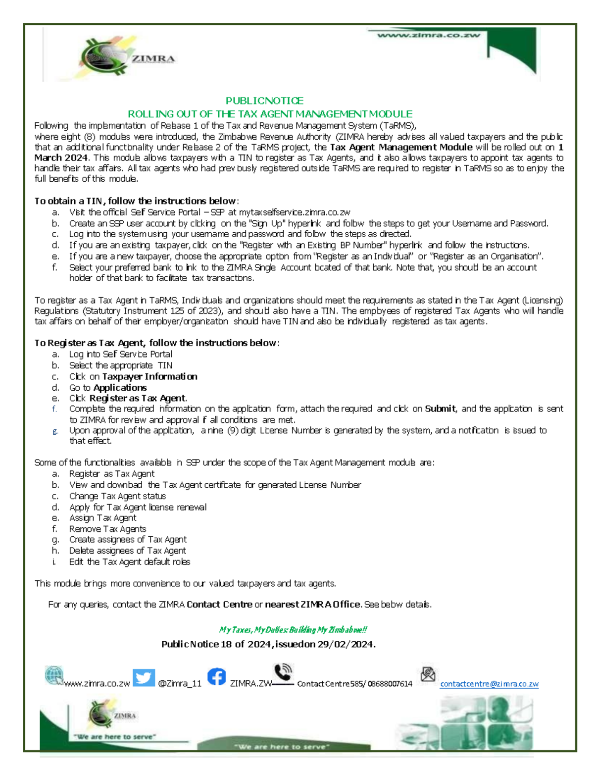 Public Notice 18 of 2024 on Introduction of the Tax Agent Module in Ta ...