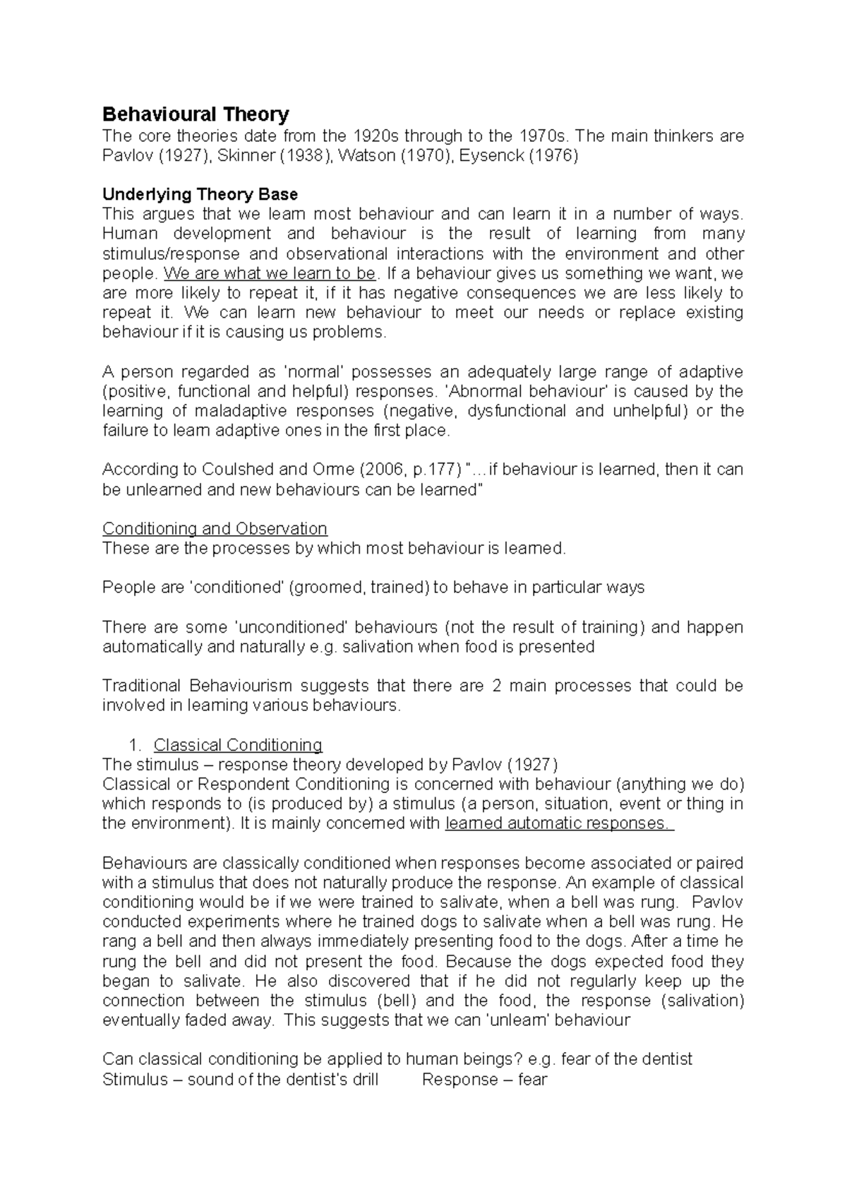 Behavioural Theory Lecture Notes - Behavioural Theory The core theories ...