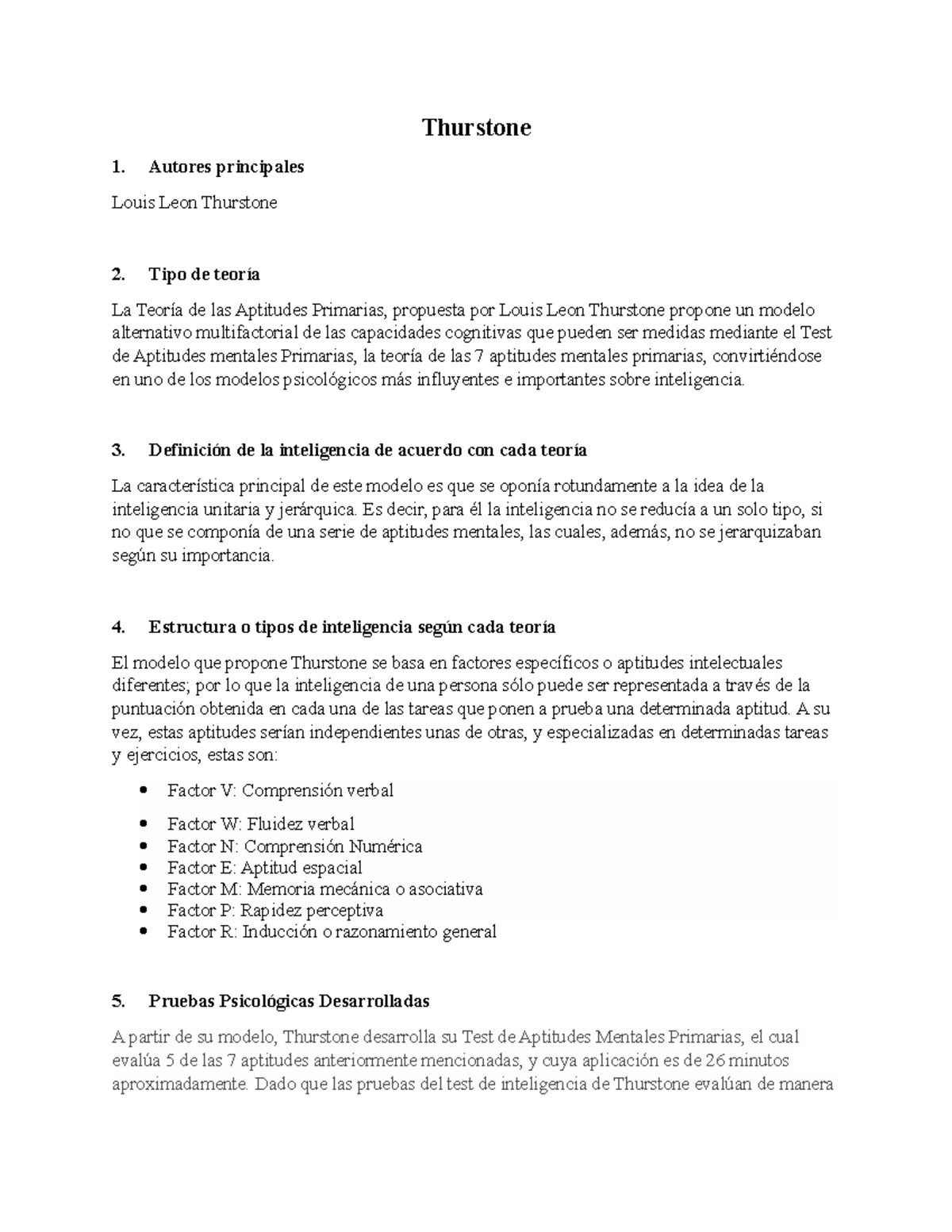 Thurstone - Definición de la inteligencia de acuerdo con cada teoría La ...