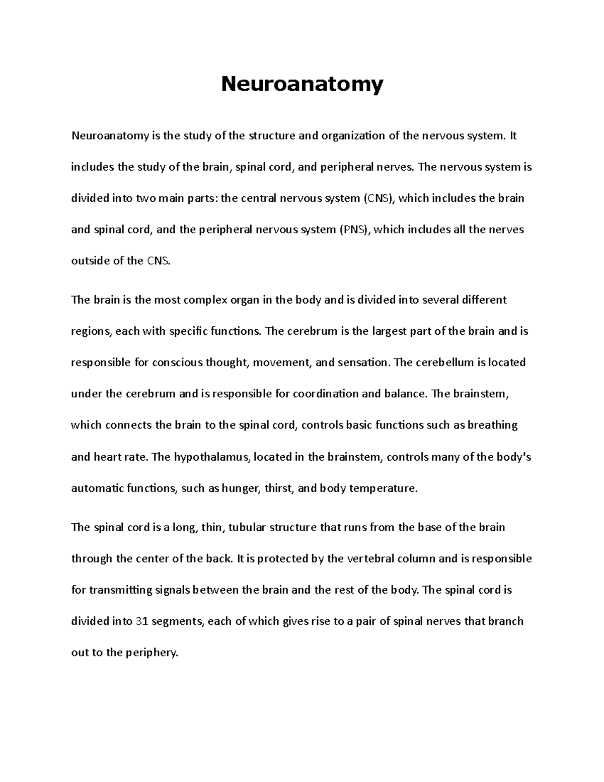 Neuroanatomy - note - Neuroanatomy Neuroanatomy is the study of the ...