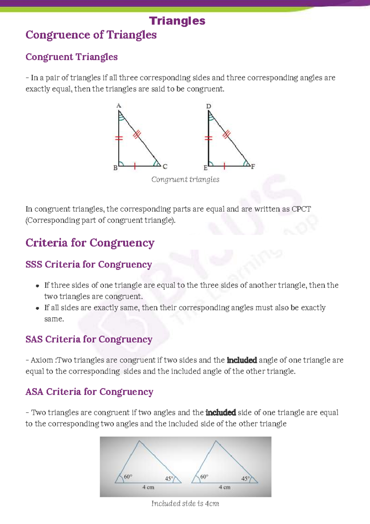 Triangles-class-9 - Maths notes for class 9, triangle - Congruence of ...