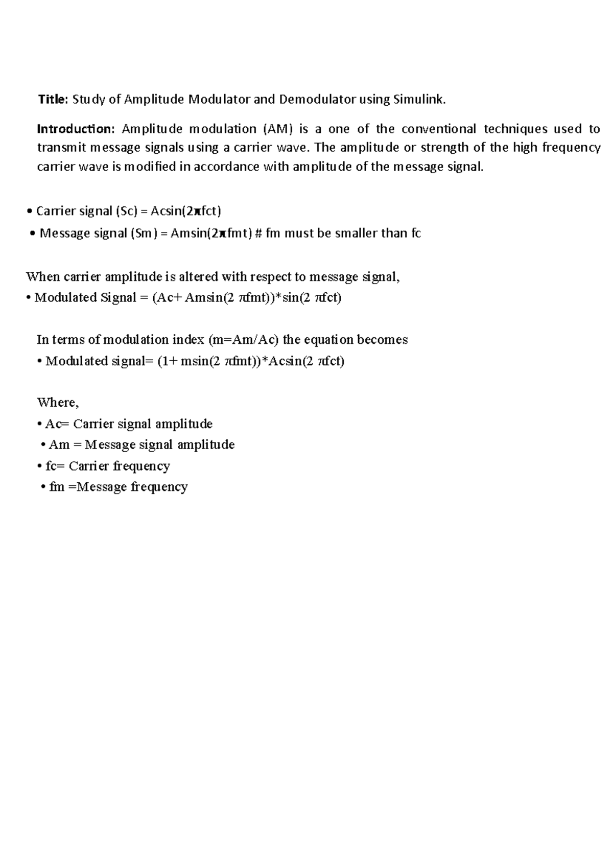Lab 7 - Title: Study of Amplitude Modulator and Demodulator using ...