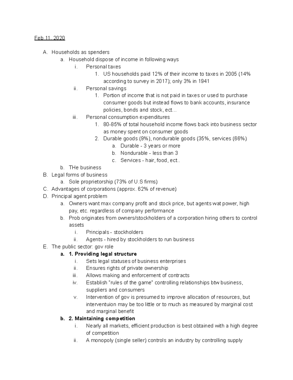 RMI module 5 lecture notes - Feb 11, 2020 A. Households as spenders a ...