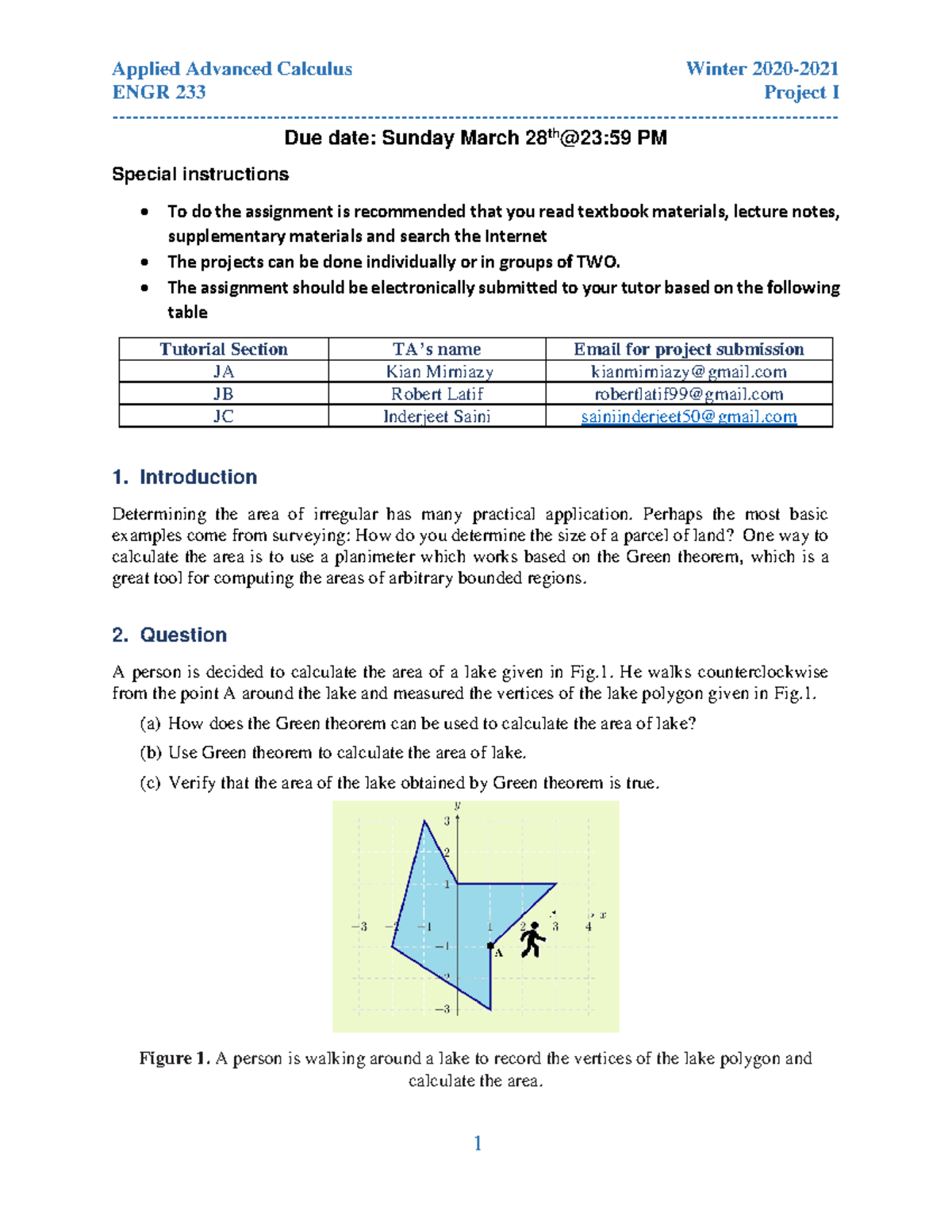 Project 1 - engr - Applied Advanced Calculus Winter 2020- ENGR 233 ...