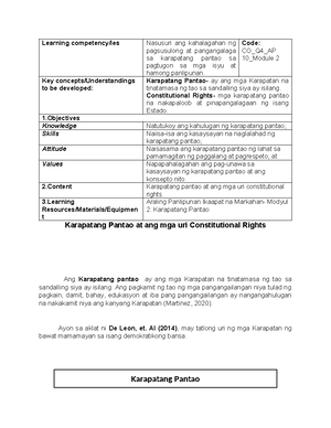 AP10 M1-LP - Learning Activity Sheets - Daily Lesson Plan (DLP) Format ...
