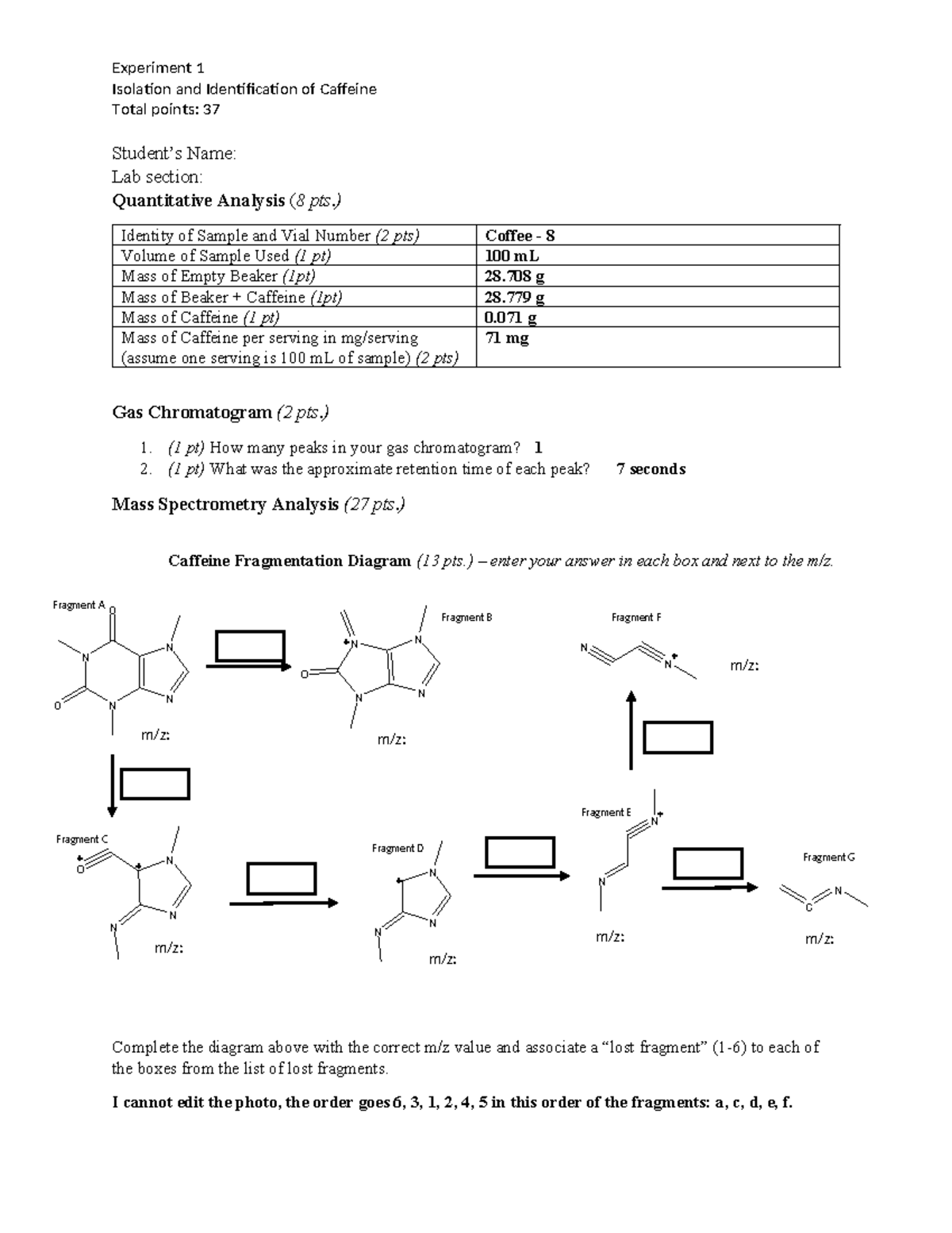 Caffeine Complete - lab - Experiment 1 Isolation and Identification of ...