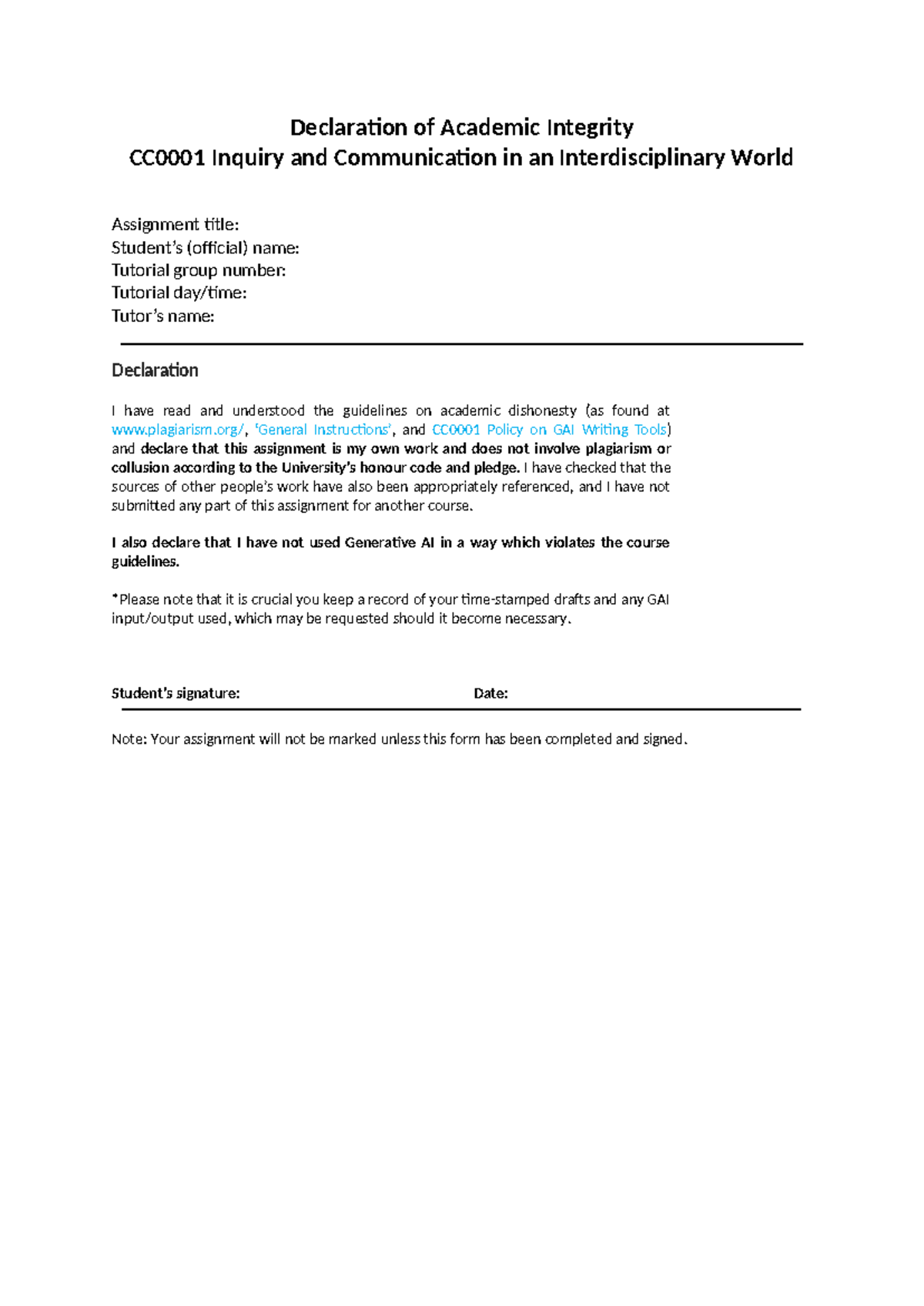 0 Assignment 1 Template with Declaration of Academic Integrity ...