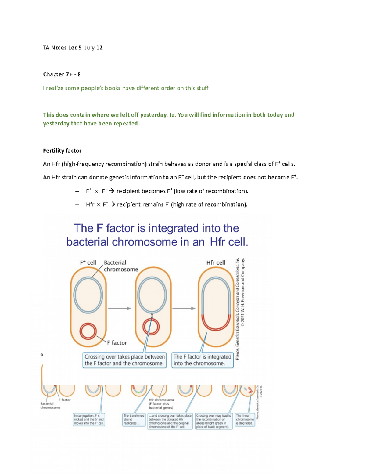 TA Notes Lec 9 July 12 - genetics - TA Notes Lec 9 July 12 Chapter 7 ...