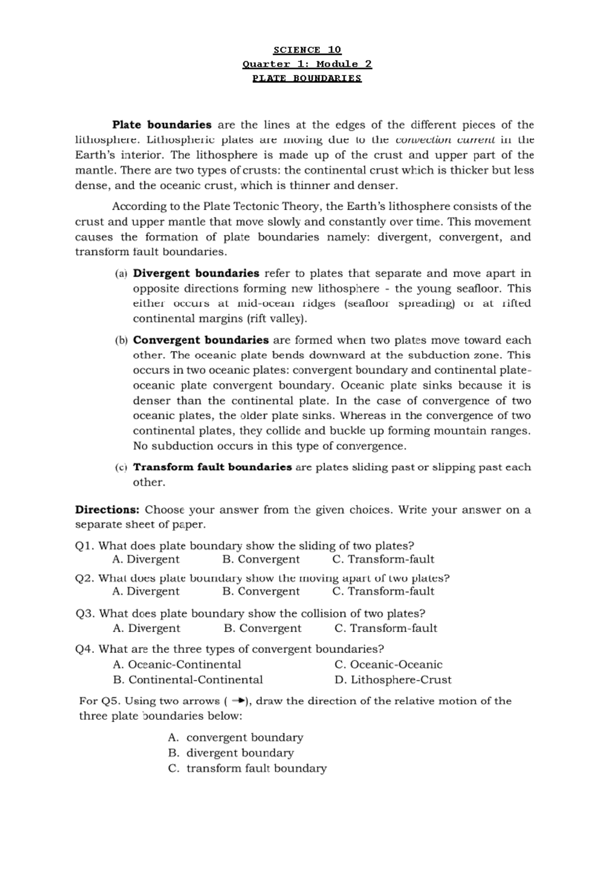 Science 10-WEEK 2 notes - SCIENCE 10 Quarter 1: Module 2 PLATE ...