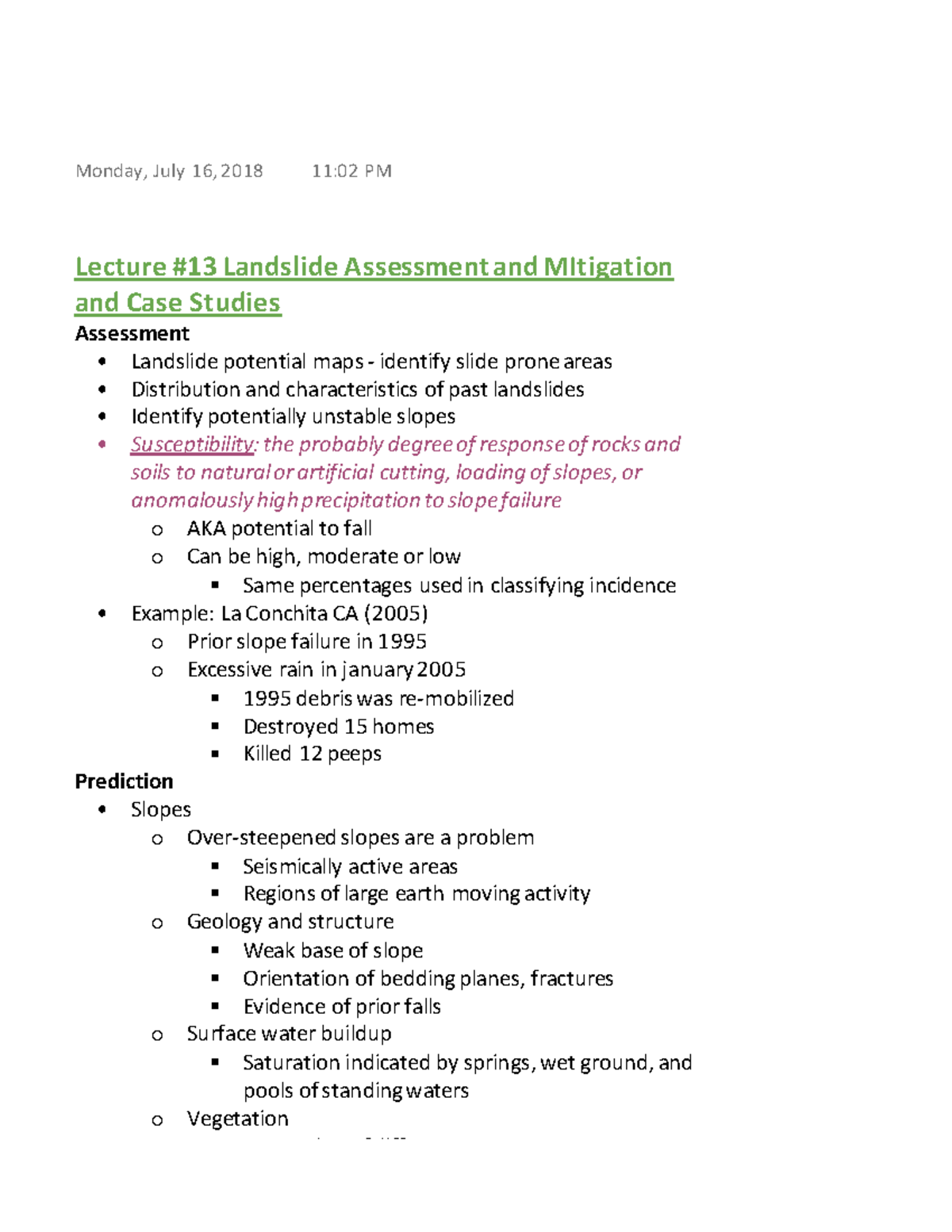 Landslide Assessment and Mitigation and Case Studies - Lecture #13 ...