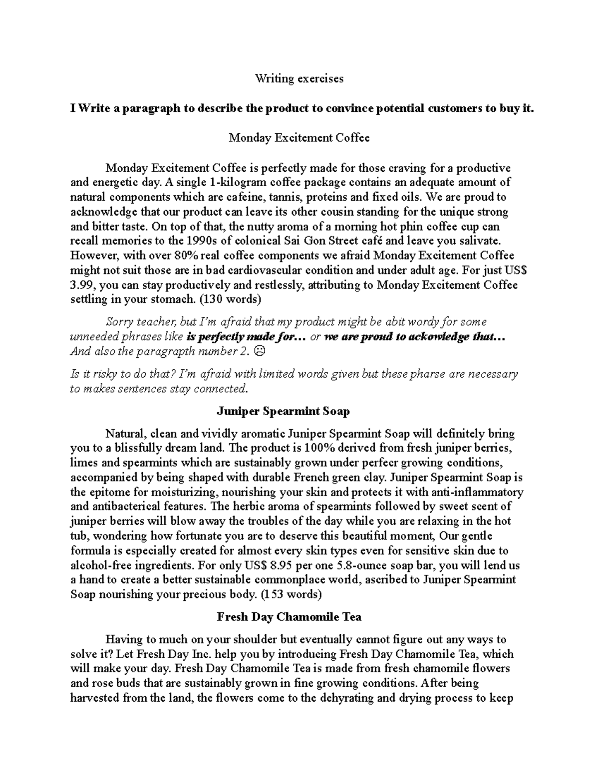 Writing practice product - Writing exercises I Write a paragraph to ...