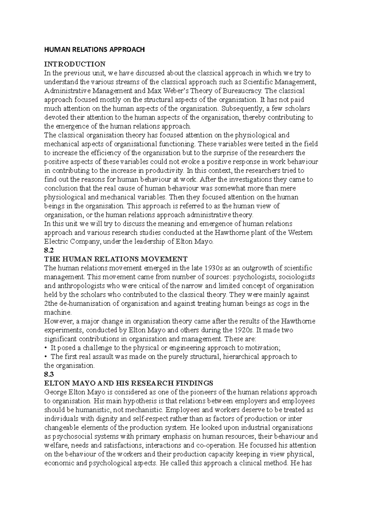 Human Relations Approach - HUMAN RELATIONS APPROACH INTRODUCTION In the ...