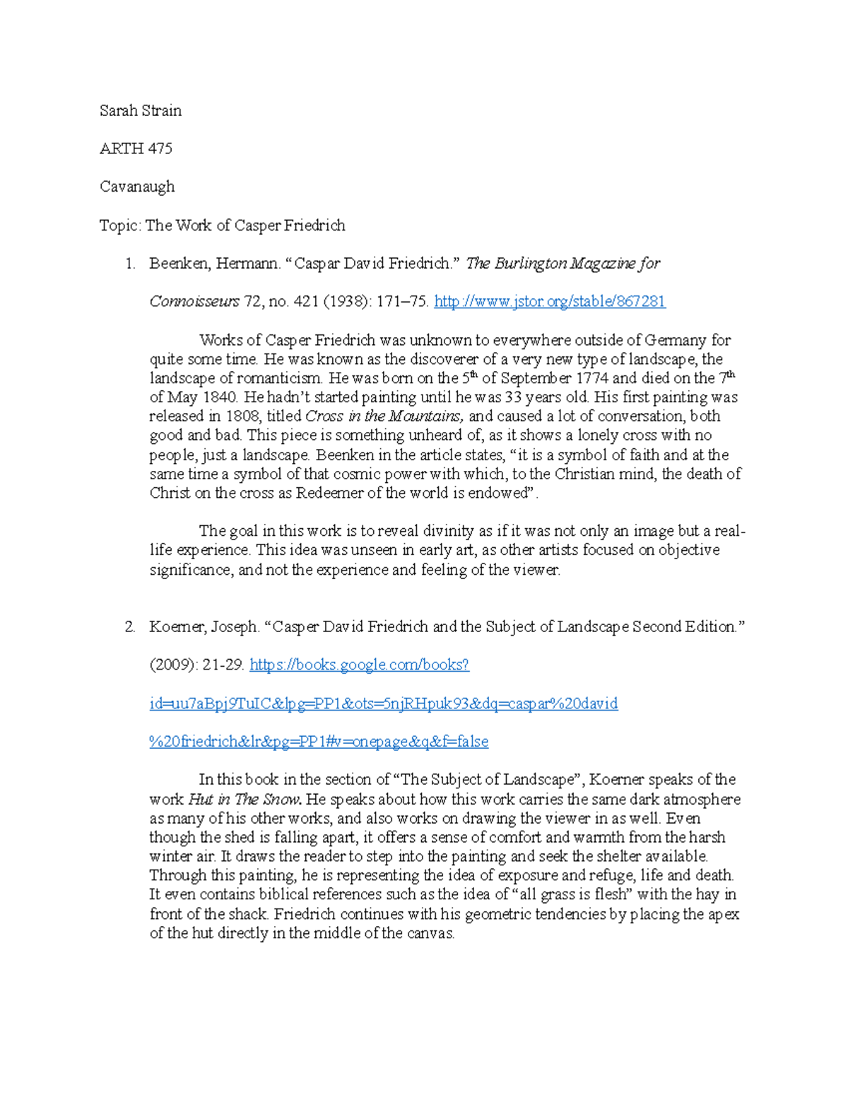 Annotated bibliography - Sarah Strain ARTH 475 Cavanaugh Topic: The ...