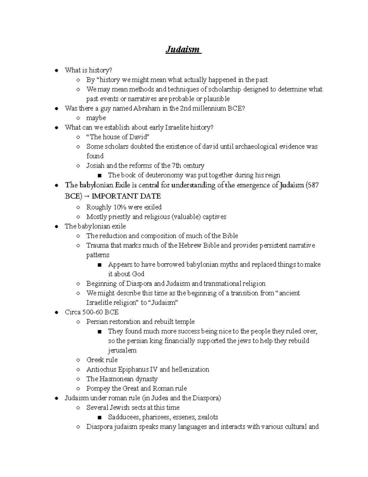 Lecture notes on Judaism - Judaism What is history? By “history we ...