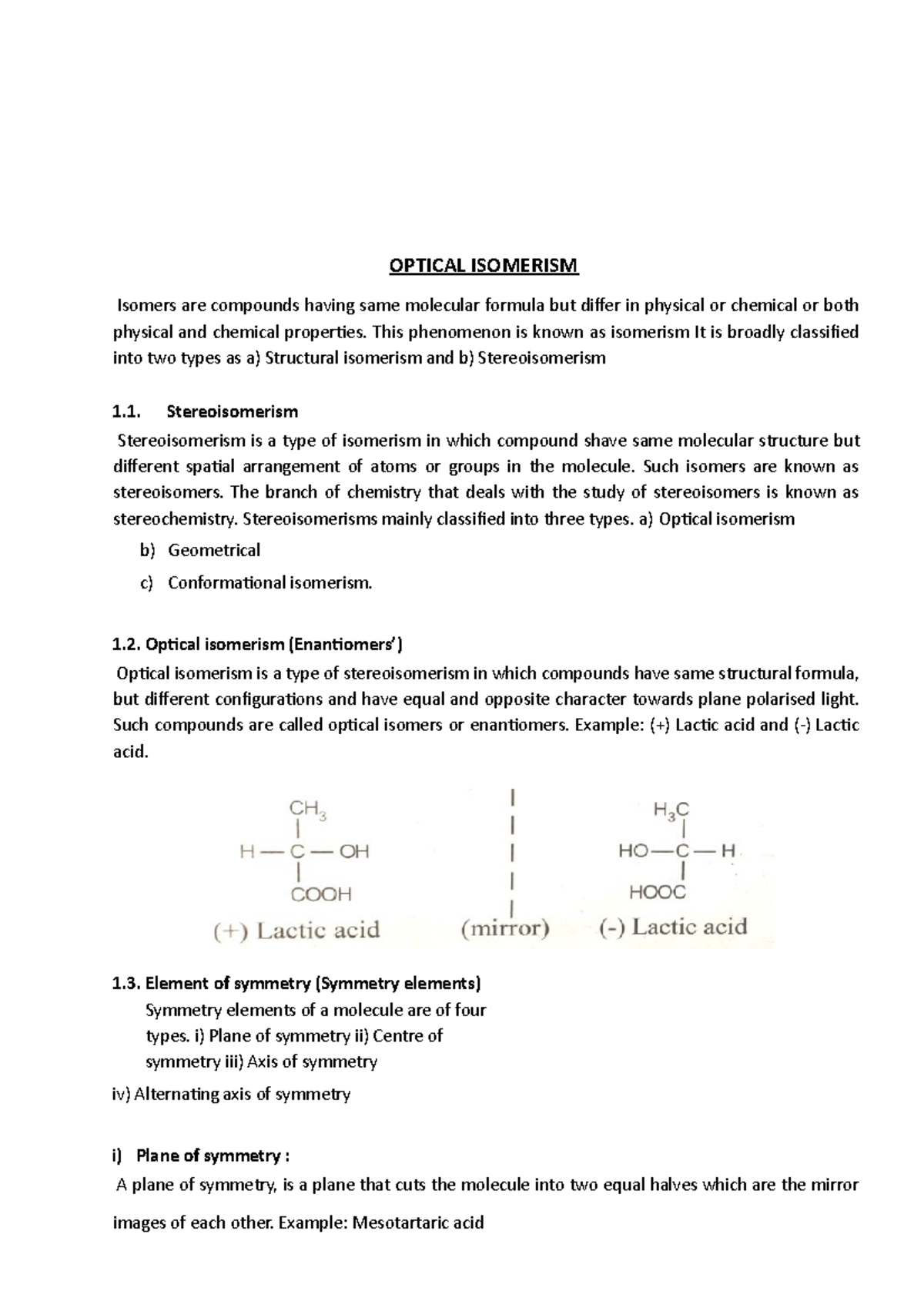 Optical Isomerism - Its a lecture note - OPTICAL ISOMERISM Isomers are ...