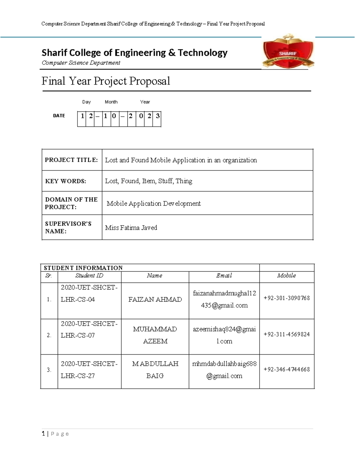 FYP F - gsgss - Sharif College of Engineering & Technology Computer ...