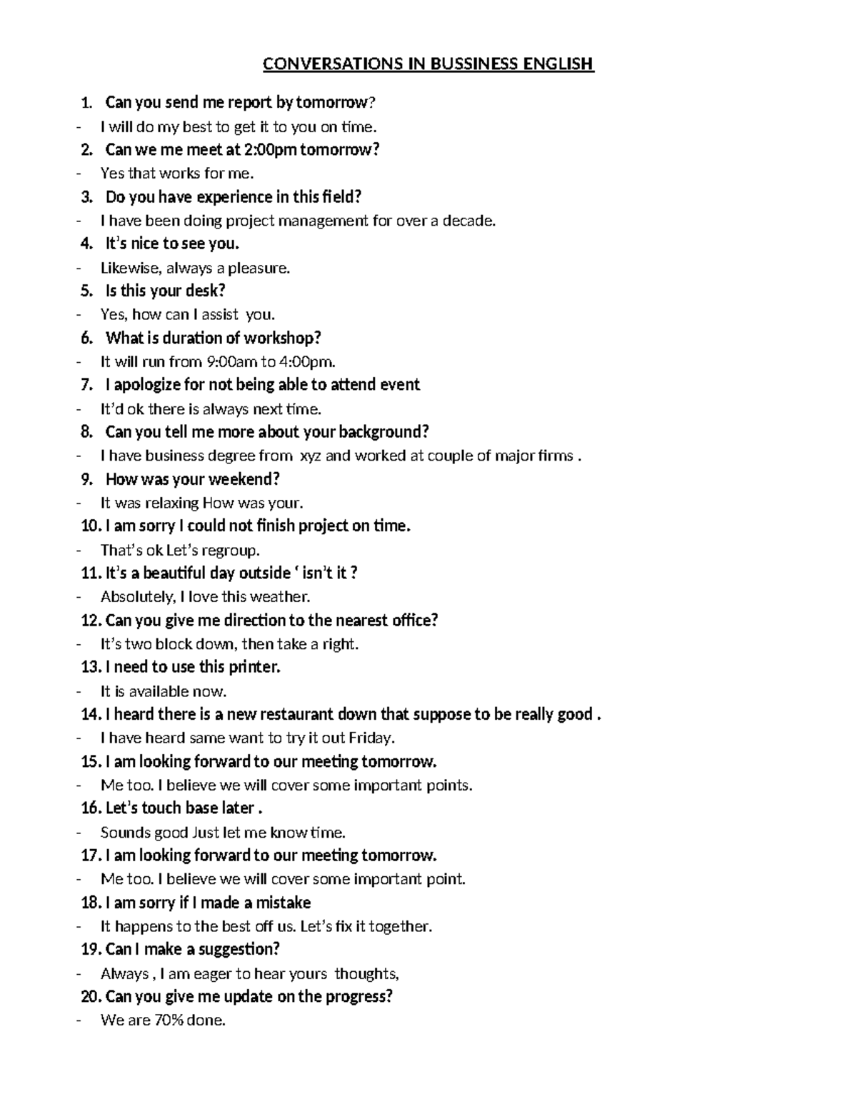 Conversations IN Bussiness English - CONVERSATIONS IN BUSSINESS ENGLISH ...