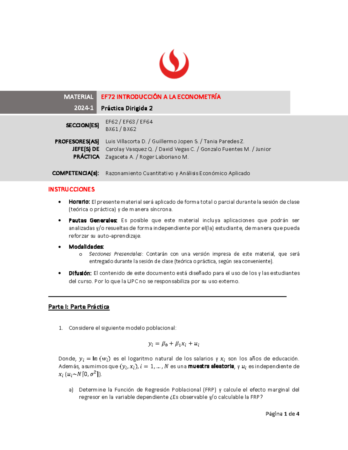 PD2-2024-1 EF72-Introducción a la Econometría - INSTRUCCIONES Horario: El presente material será ...