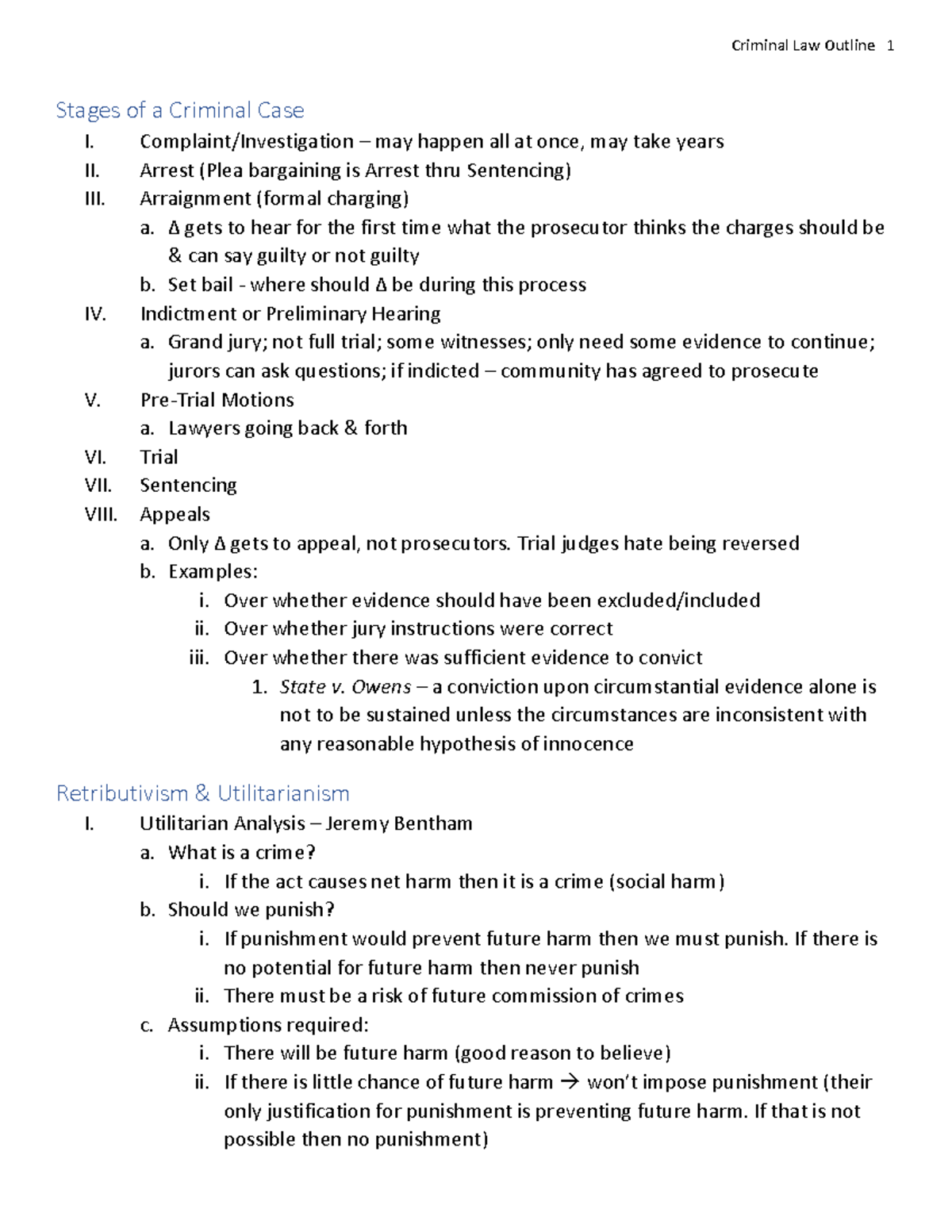 Criminal Law Outline - Stages of a Criminal Case I. Complaint ...