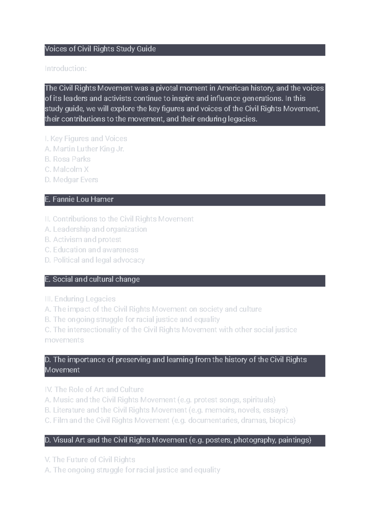 Voices of Civil Rights Study Guide - Voices of Civil Rights Study Guide ...